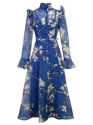 LEO LIN Floral Print Midi Dress - Blue