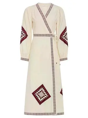 MARIE OLIVER Naomi Embroidered Midi Dress - Neutrals