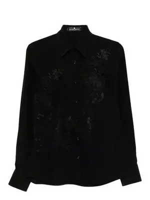 Ermanno Scervino Floral-embroidered Silk Shirt - Black