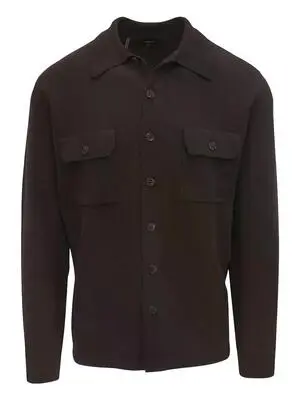 Kinross Cashmere Buttoned Pocket Shirt Jacket - Brown