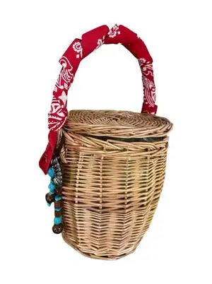 FORTELA Mini Wicker Top Handle Bag - Brown