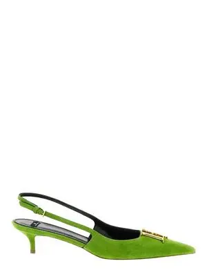 Elisabetta Franchi Metal Logo Suede Slingbacks - Green