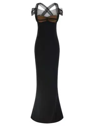 NENSI DOJAKA Draped Tulle Maxi Dress - Black