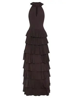 NICHOLAS Yasira Ruffled Tiered Maxi Dress - Brown