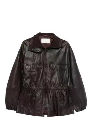 THE FRANKIE SHOP Carnaby Funnel-neck Leather Jacket - Brown