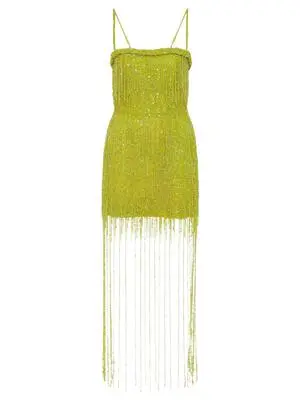 Rachel Gilbert Beaded Fringed Mini Dress - Green