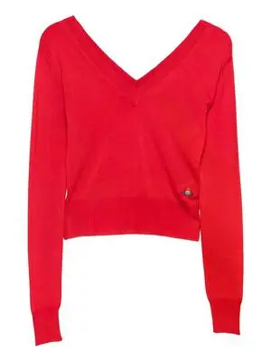 VIVIENNE WESTWOOD V-neck Long Sleeve Sweater - Red
