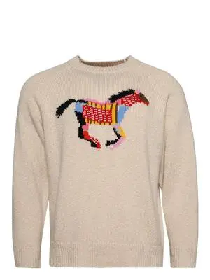 THE ELDER STATESMAN Glacier Horse Crew Sweater - Off White