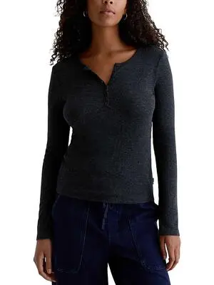 Ag Jessa Long Sleeved Henley Tee - Heather Charcoal