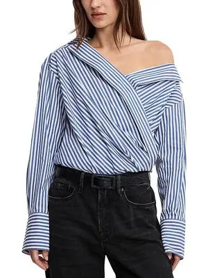 Good American Off-shoulder Striped Bodysuit - Indigo Stripe