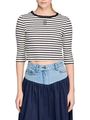 Sandro Striped Short Tee - Navy Blue