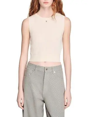 Sandro Sleeveless Cropped Top - Ecru