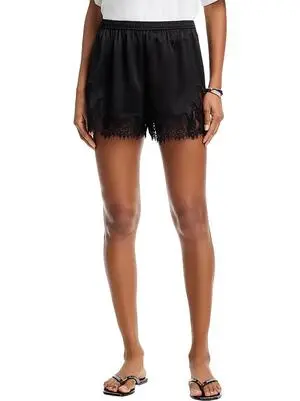 Aqua Lace Trim Satin Shorts - Black
