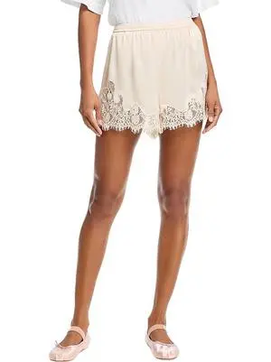 Aqua Lace Trim Satin Shorts - Ivory
