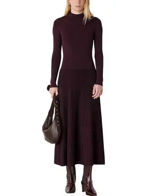 Whistles Petites Pleated Knit Dress - Plum