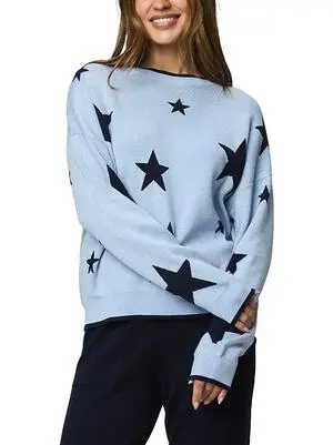 Splendid Silvie Star Crewneck Pullover Sweater - Sea Breeze Heather