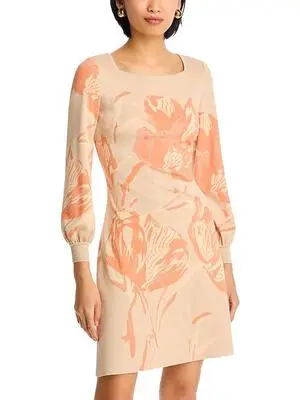 Misook Floral Print A-line Knit Dress - Biscotti/amber Glow/sunglow