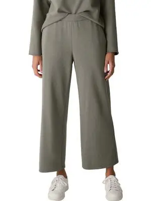 Eileen Fisher Wide Leg Organic Cotton Terry Pants - Bayleaf