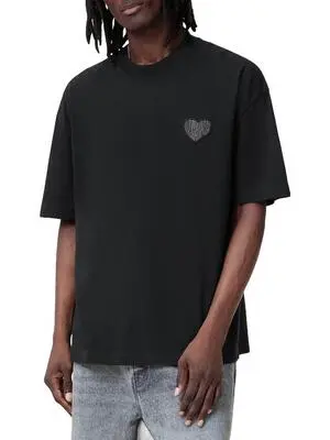 ALLSAINTS Lover Oversize Heart Appliqué Cotton T-shirt - Washed Black
