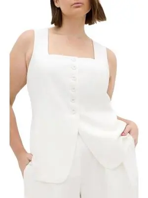 City Chic Button-front Vest - Ivory