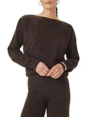 Splendid Tori Boatneck Crop Cashmere Sweater - Soft Chocolate Brown