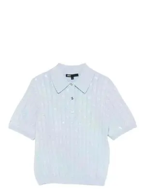 Maje Embellished Wool Blend Polo Top - Blue
