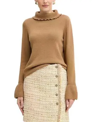 Luisa Spagnoli Knitted Sweater With Ruffled Collar And Bell Cuffs - Brown