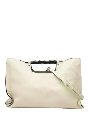 Gucci 2000-2015 Medium Calfskin Bamboo Daily Shopper Satchel - White