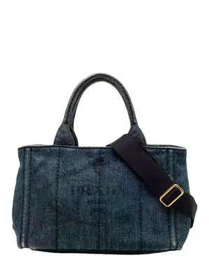 Prada Small Denim Canapa Logo Satchel - Blue