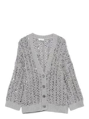 Peserico Sequin-embellished Button Cardigan - Grey