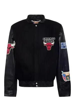 JEFF HAMILTON Chicago Bulls Leather-sleeve Bomber Jacket - Black