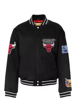 JEFF HAMILTON Chicago Bulls Patch Bomber Jacket - Black