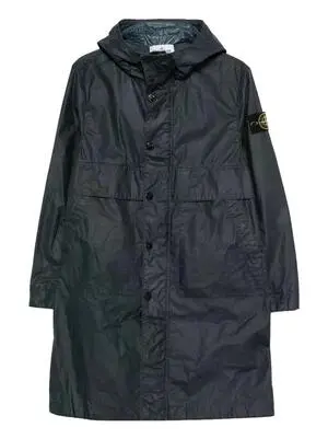 Stone Island Button-fastening Hooded Coat - Blue