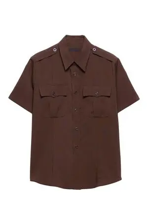 Prada Short-sleeved Technical Fabric Shirt Cocoa Brown