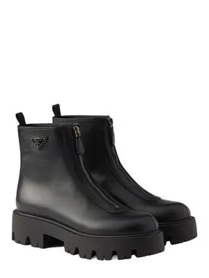 Prada Leather Zip-up Booties - Black
