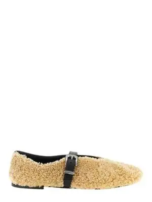 KATE CATE Shearling Ballet Flats With Buckle - Neutrals