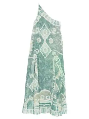 ALEMAIS Samira One-shoulder Printed Maxi Dress - Green