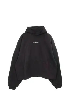 Balenciaga Logo-embroidered Hoodie - Black