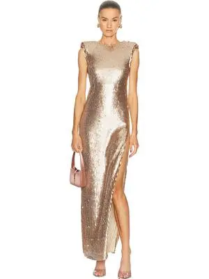 SEV V-back Sculpted Sequin Dress - Blush Gold