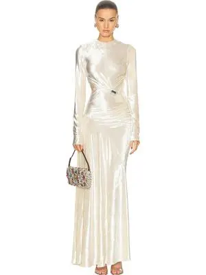 Rabanne Velvet Long Sleeve Gown - Beige