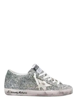 GOLDEN GOOSE Super-star Glitter Sneakers - Platinum/green