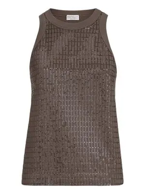 Brunello Cucinelli Stretch-cotton Sequin-embellished Tank Top - Brown