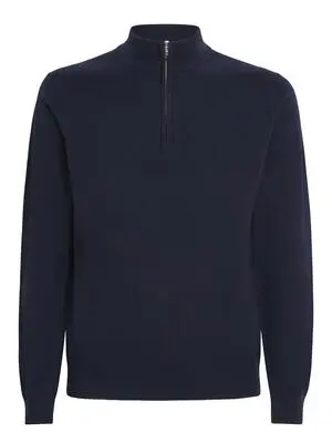 Sunspel Cashmere Half-zip Sweater - Navy