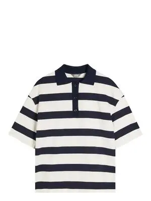 Max Mara Striped Jersey Polo Top - Blue