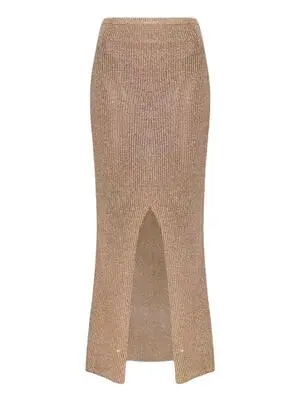 PARAMIDONNA Crochet-knit Slit Skirt - Neutrals