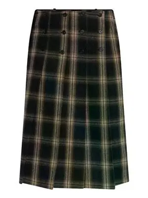 Attico Plaid Button Skirt - Black