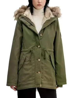 Hollister Faux-fur Trim Hooded Coat - Green