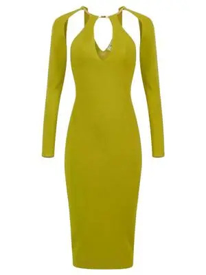 Elisabetta Franchi Long-sleeved Cut-out Midi Dress - Yellow