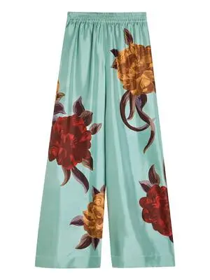 La DoubleJ Printed Silk-twill Palazzo Trousers - Blue