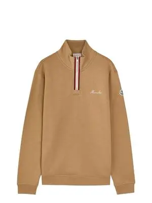 Moncler Logo-embroidered Cotton-blend Sweatshirt - Beige